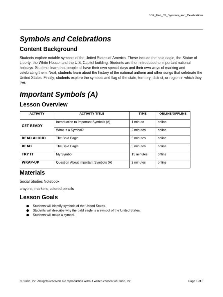 Symbols and Celebrations Unit 5 | PDF