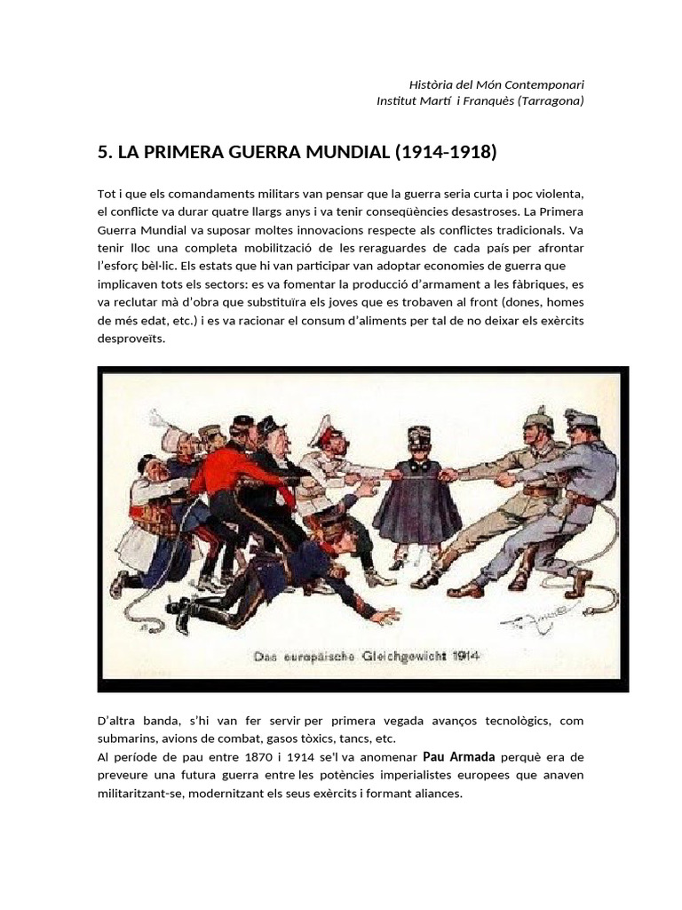 Resum U5. La Primera Guerra Mundial (1914-1918) | PDF | Primera Guerra Mundial | Conflictos