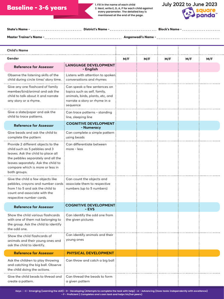 English Baseline Assessment - 3-6 Years | PDF