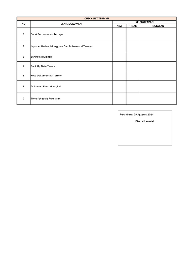 Check List Termyn Satker | PDF