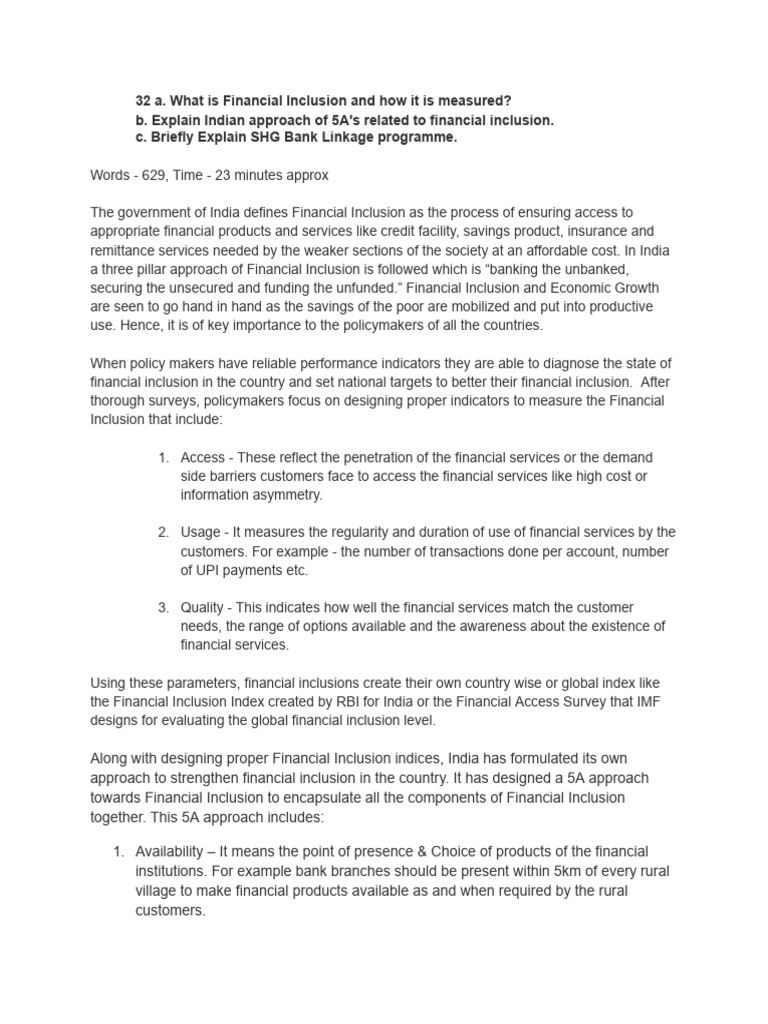 Ans Writing Example Financial Inclusion | PDF
