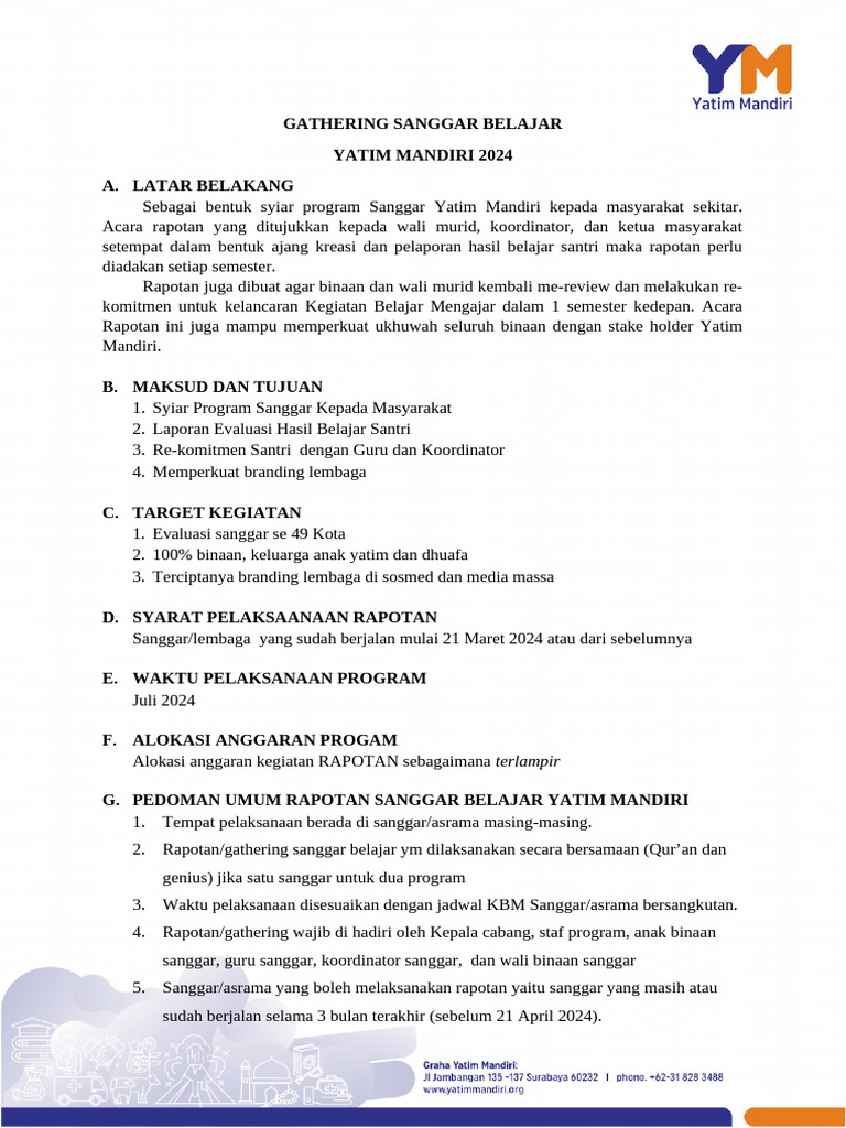 Juknis Gathering Rapotan Sanggar Belajar YM 2024 | PDF