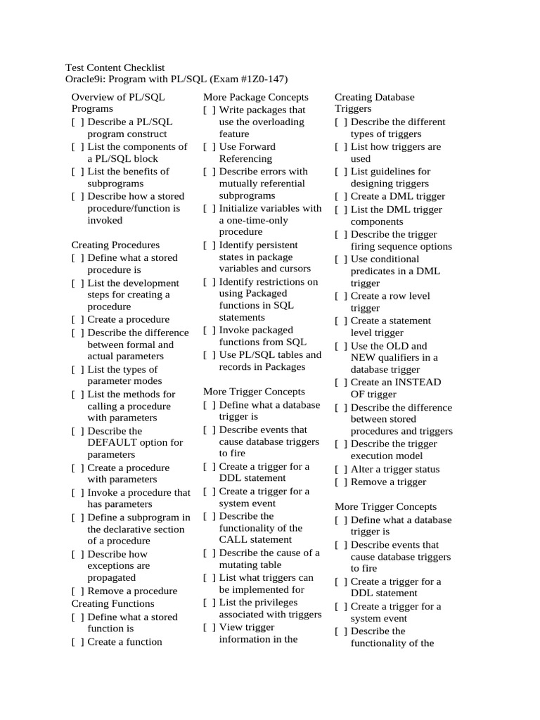 Test Content Checklist | PDF