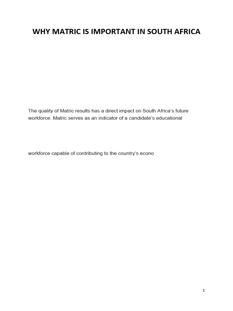 2024 Why Matric Is Important in South Africa | PDF