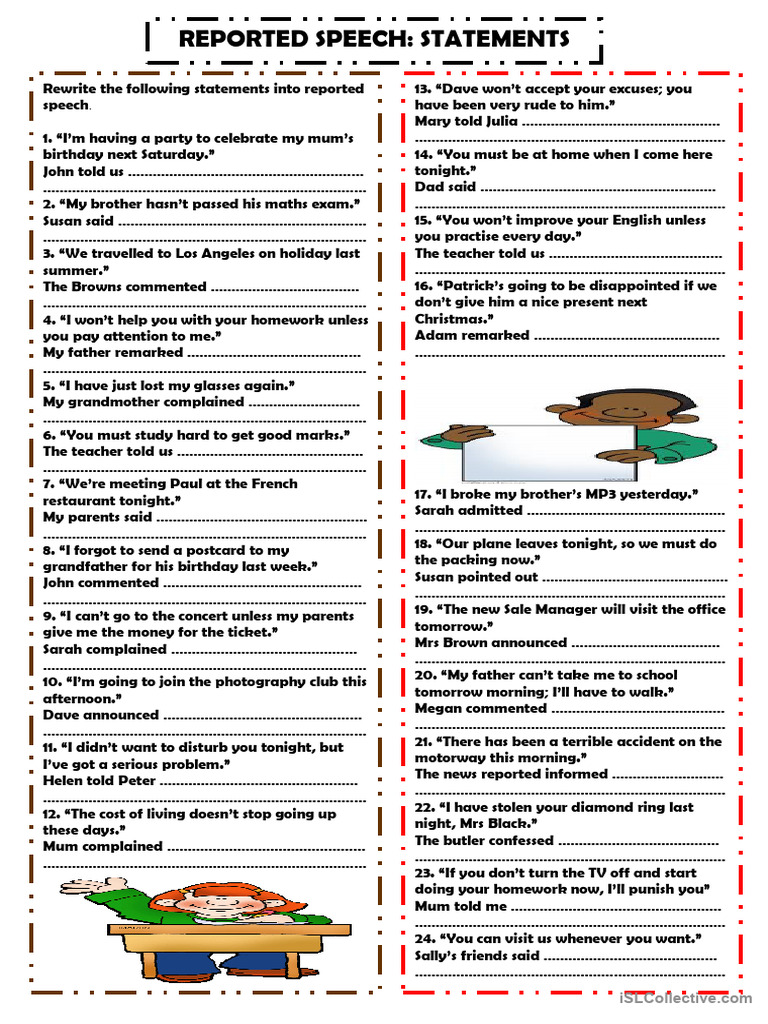 Reported Speech Statements+ Key | PDF