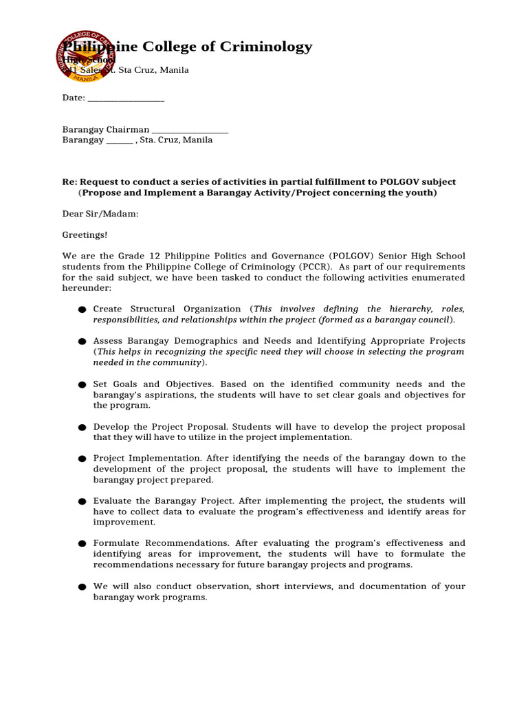 Letter of Request PolGov Activities | PDF