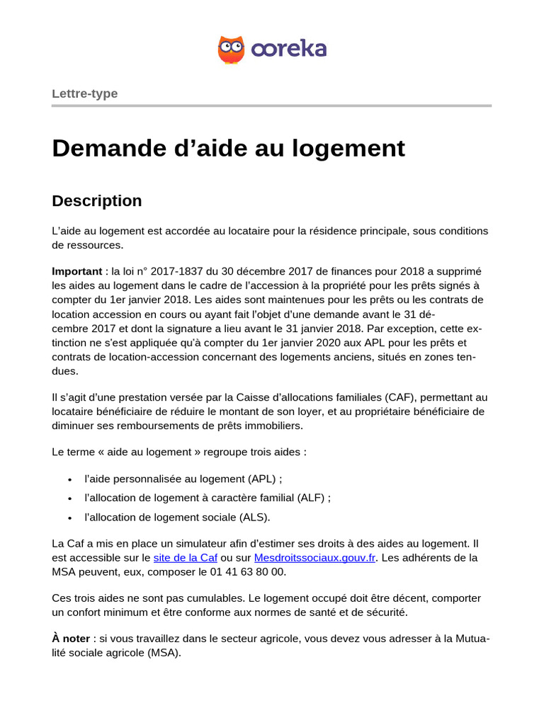 Ooreka Demande Aide Logement | PDF