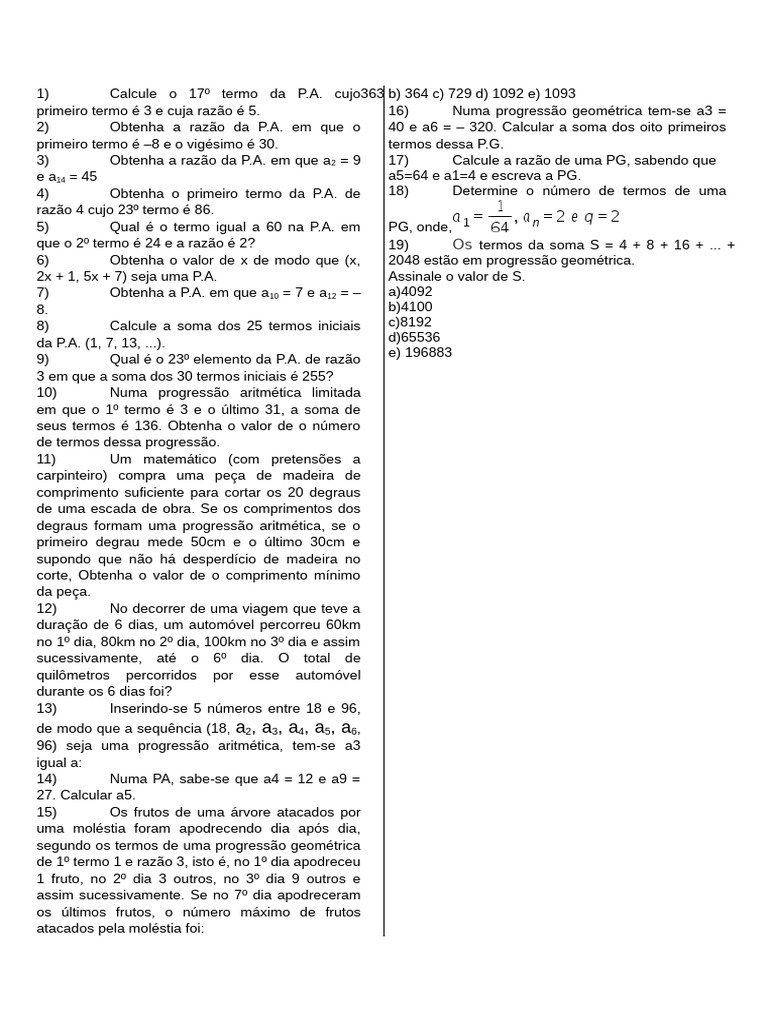 Exercício Pa e PG | PDF