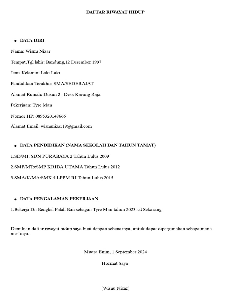 Daftar Riwayat Hidup Ppa | PDF
