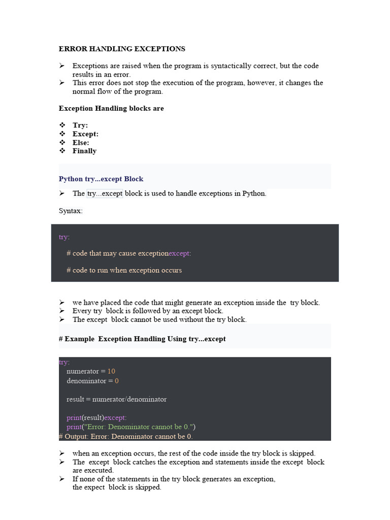 Unit Iii Error Handling Exceptions | PDF | Python (Programming Language ...