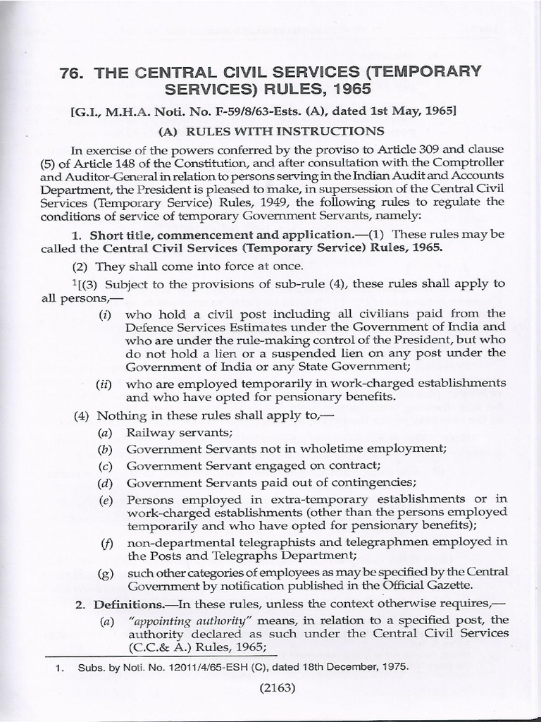Central Civil Services (Temporary Services) Rules, 1965 | PDF