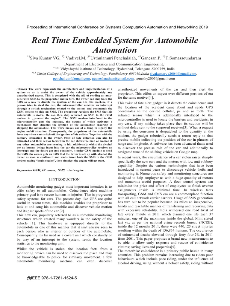 Embedded System For Automobile Automation | PDF