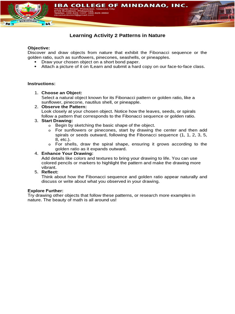 ACT 2 (MMW) The Nature of Mathematics | PDF | Drawing | Pattern