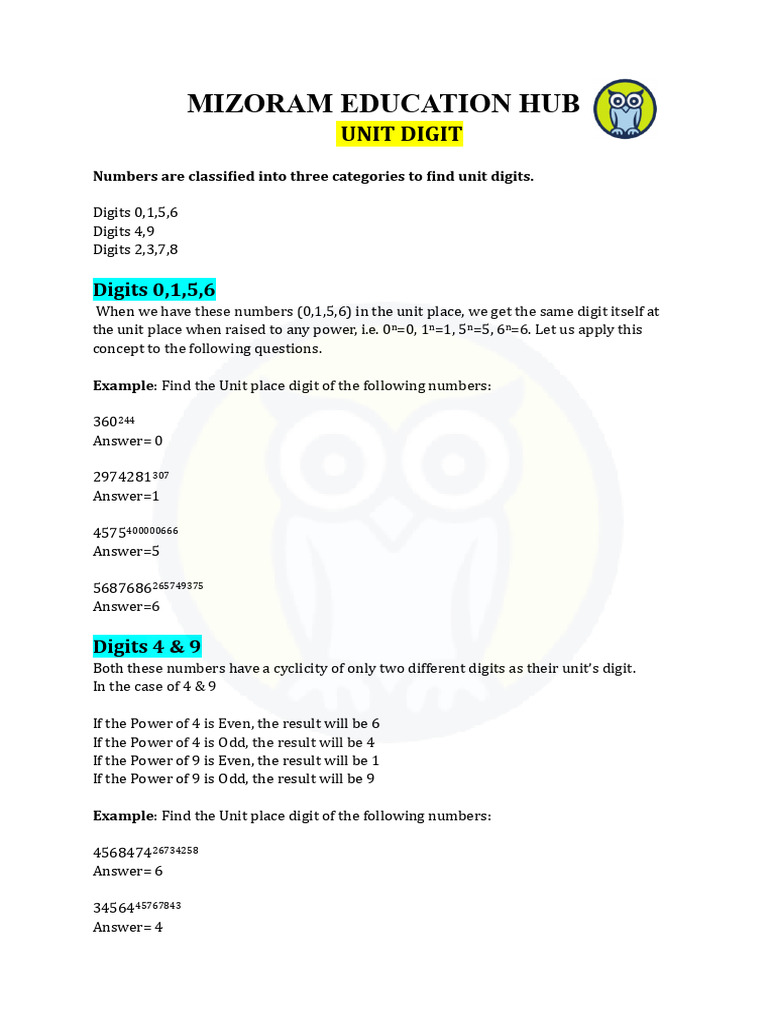 1number System Unit Digit | PDF