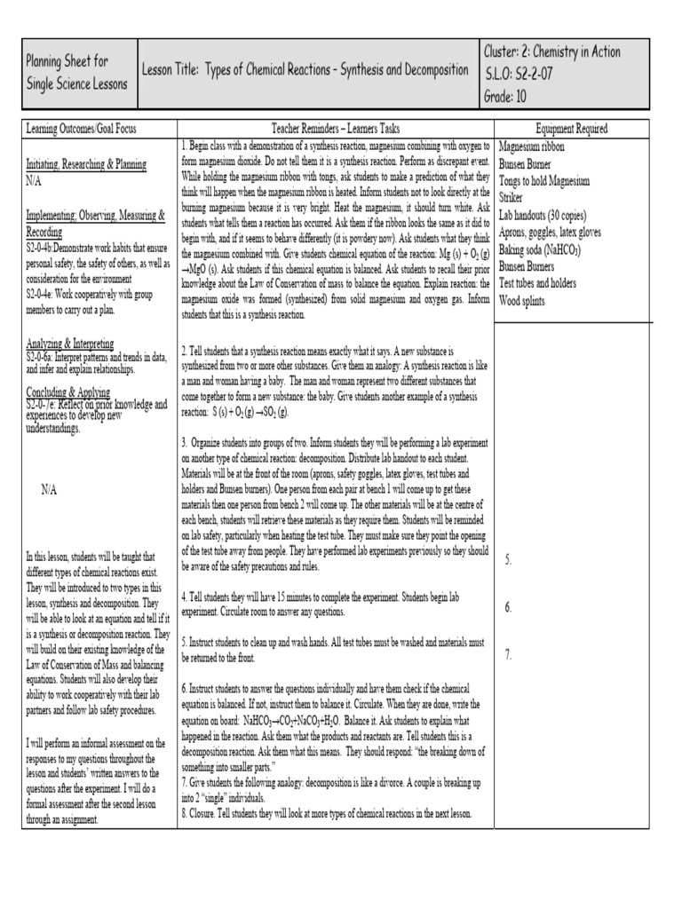 S2 2 07 Single And Double Displacement Plan Sheet PDF