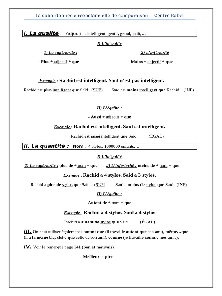 La Subordonnée Circonstancielle de Comparaison - Docx Version 1 | PDF