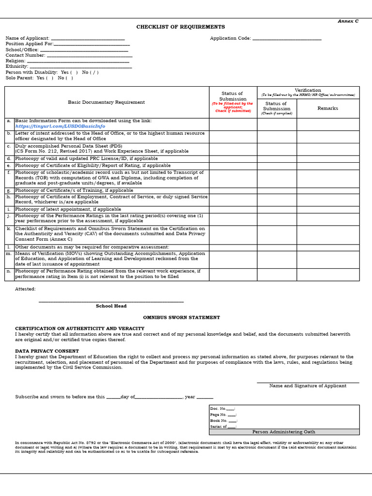Annex C - Checklist of Requirements - XLSX Annex C - Checklist | PDF