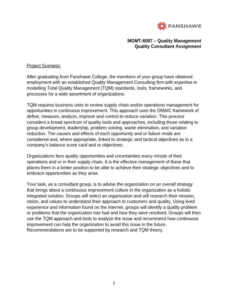Quality Consultant Assignment | PDF
