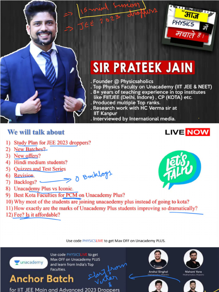 Detailed Study Plan For JEE Main Advanced 2023 Droppers With Anno | PDF