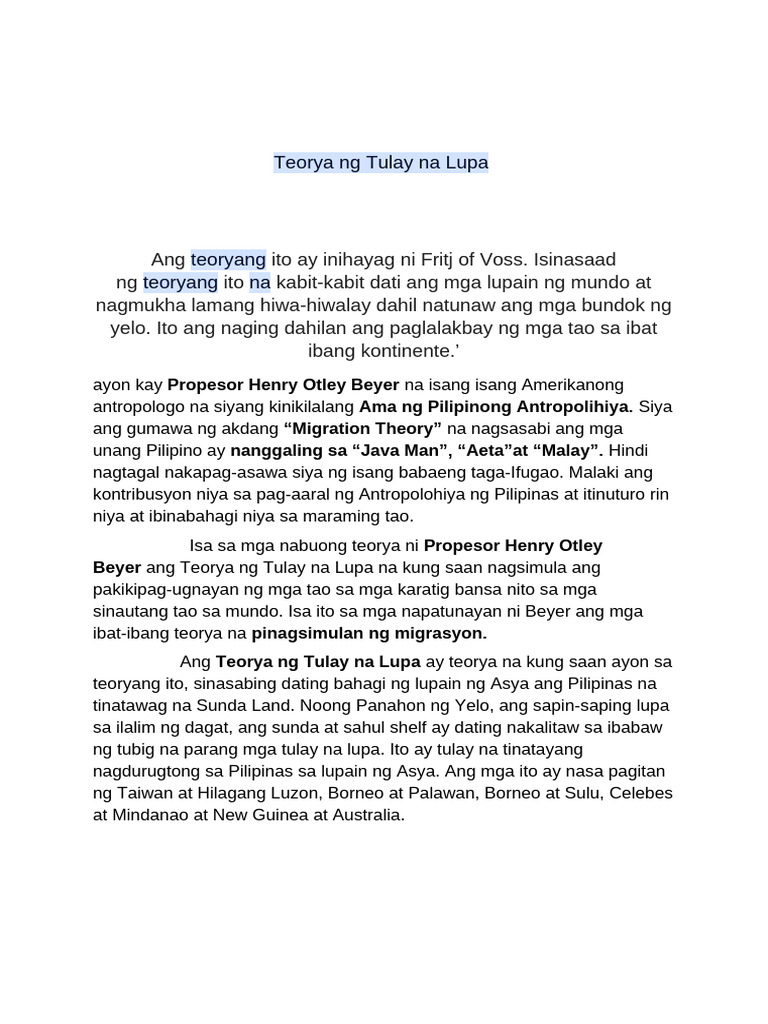 Teorya NG Tulay Na Lupa | PDF
