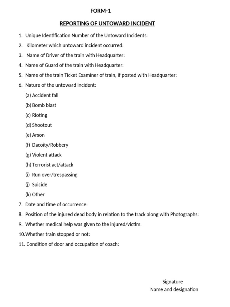 Untoward Incident Form Mja | PDF