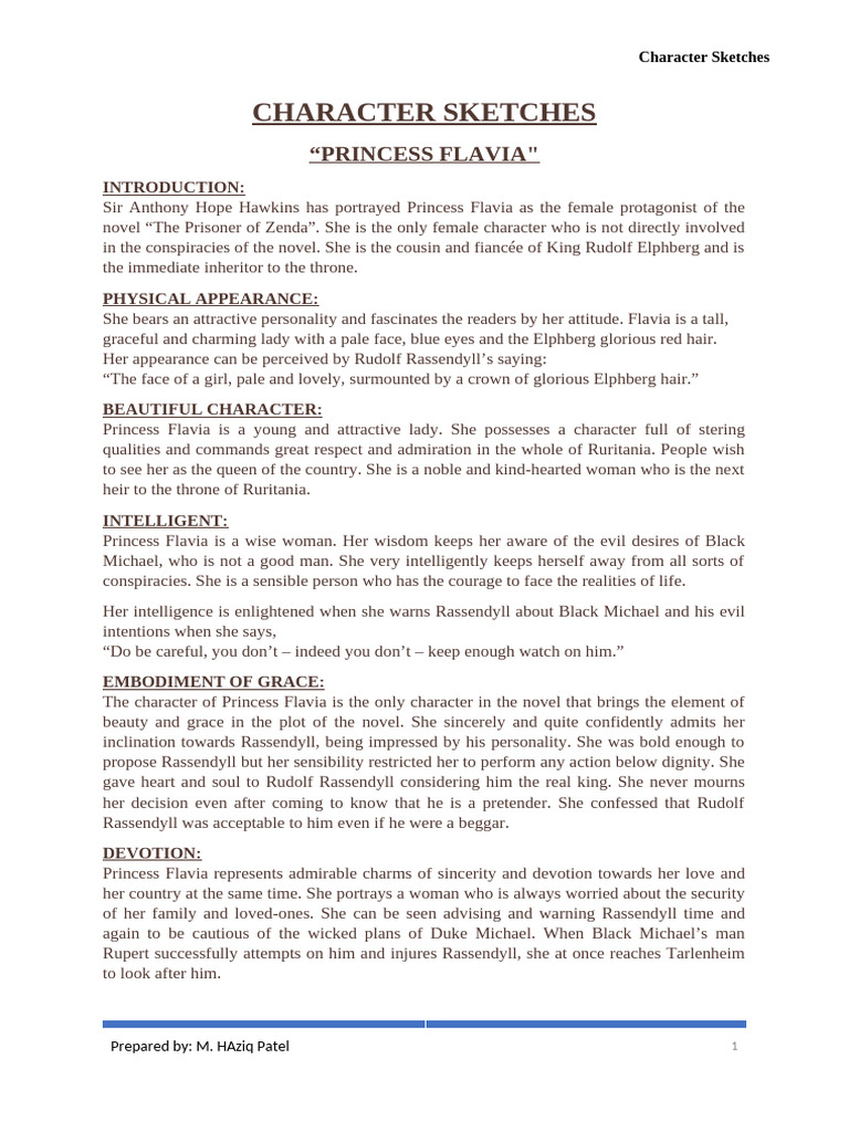 CHARACTER SKETCHES - Prisoner of Zenda | PDF
