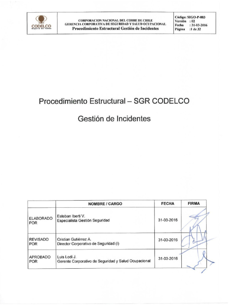 SIGO-P-003 Procedimiento Estructural - SGR CODELCO - Gestión de ...