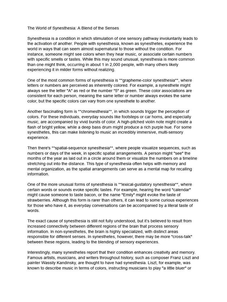 The World of Synesthesia - A Blend of The Senses | PDF