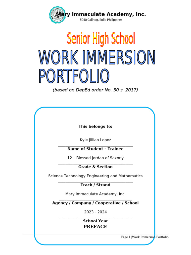 Work Immersion Portfolio Template | PDF