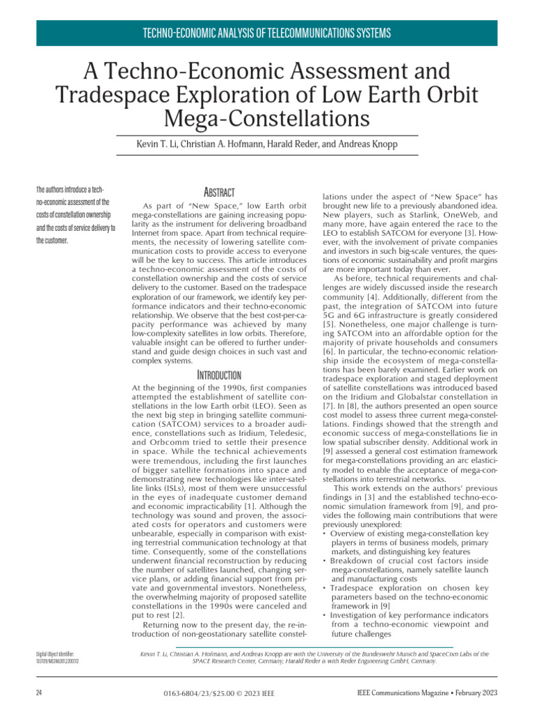 A Techno-Economic Assessment and Tradespace Exploration of Low Earth ...
