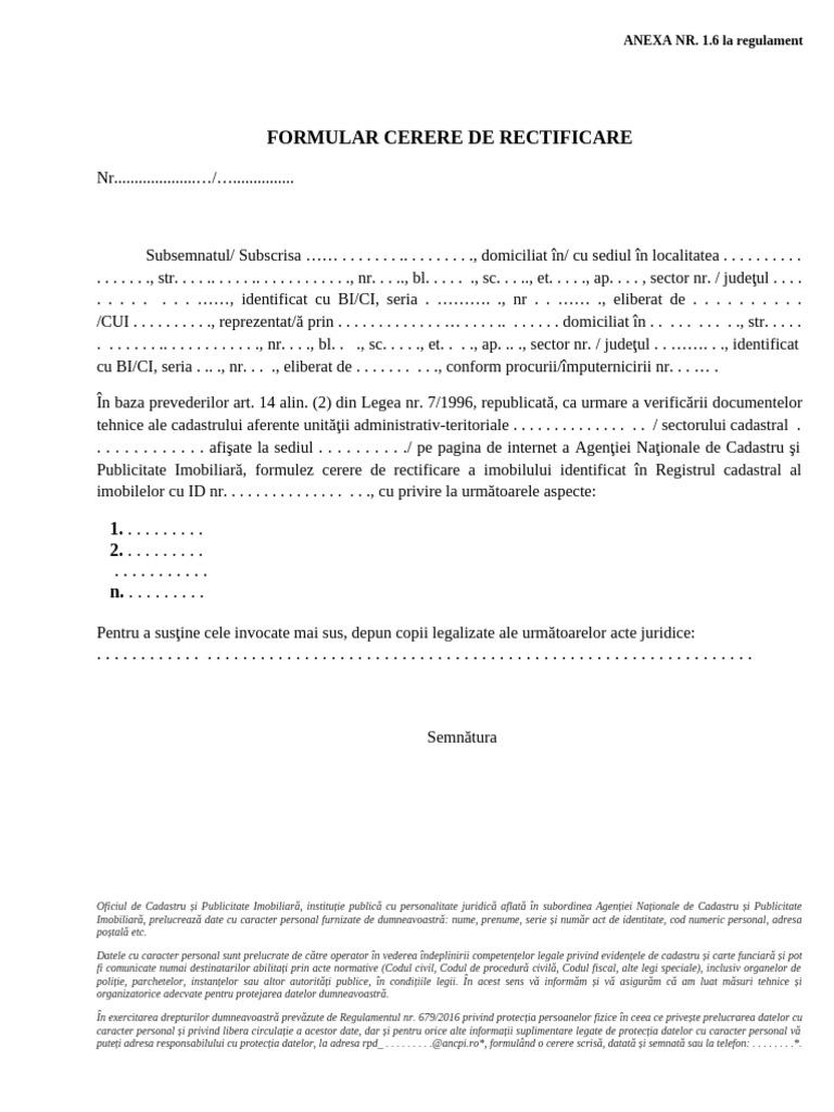 Anexa 1 6 Formular Cerere de Rectificare | PDF