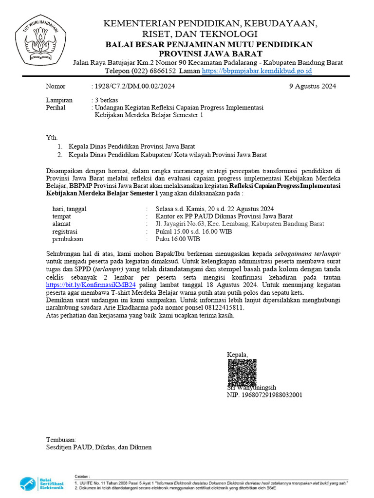 Prov KK - Surat Undangan Refleksi KMB - 20-22 Agustus 24 | PDF