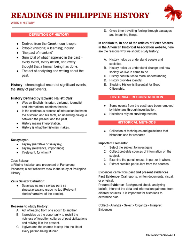 RPH Week 1 - History | PDF