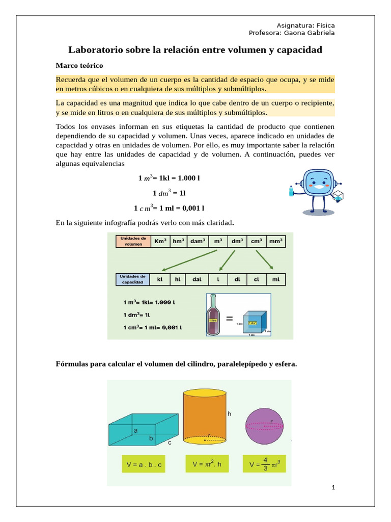 Laboratorio Sobre La Relación Entre Volumen y Capacidad | PDF