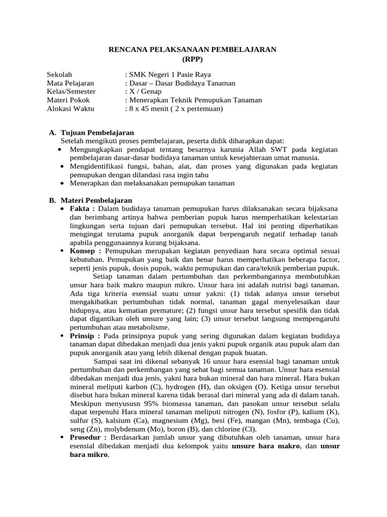 RPP BAB 4 Dasar-Dasar Budidaya Tanaman | PDF