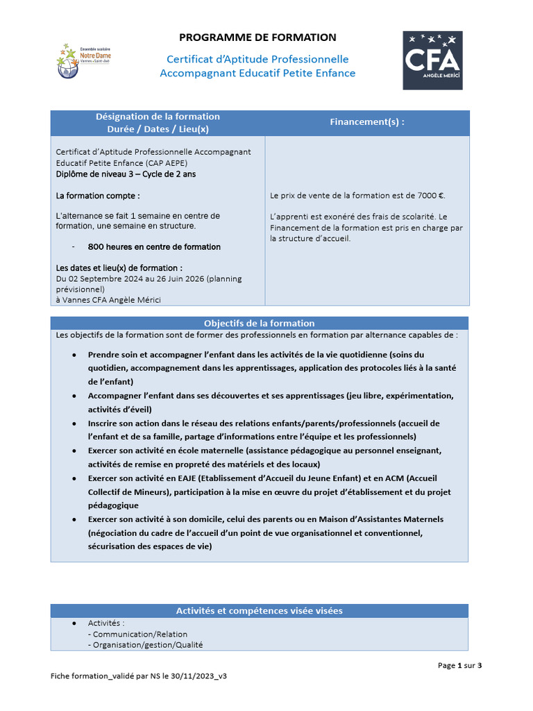 Fiche Formation Cap Aepe 2024-2 | PDF