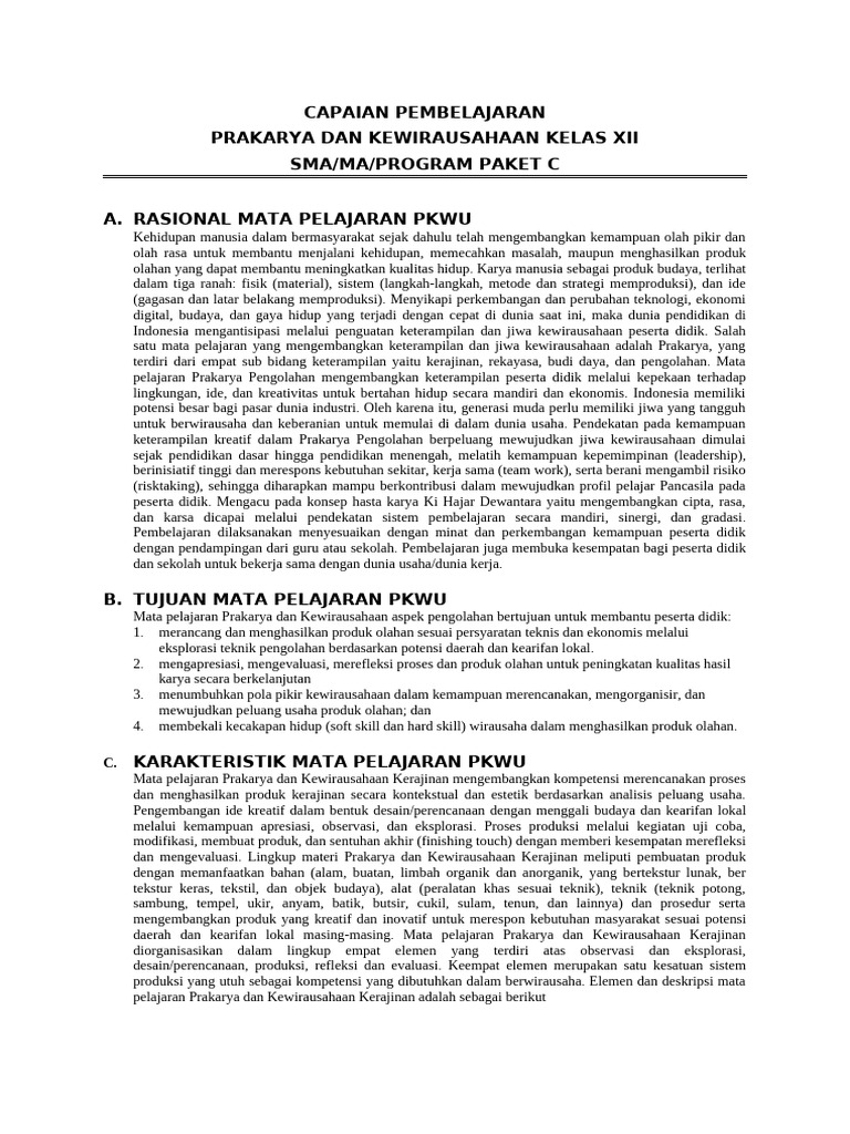 CP PKWU Kelas XII | PDF | Seni