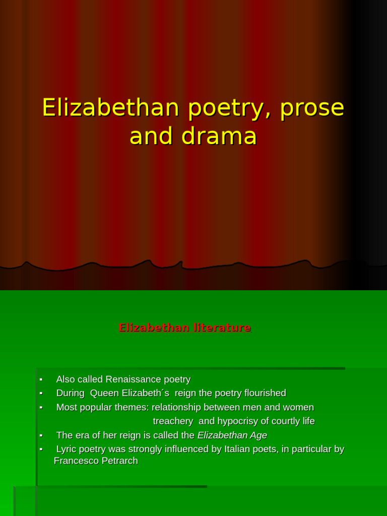 Elizabethan Prose, Poetry and Drama | PDF