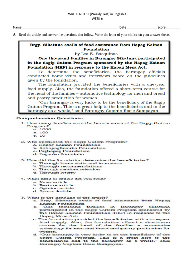 WRITTEN TEST-Week6 | PDF
