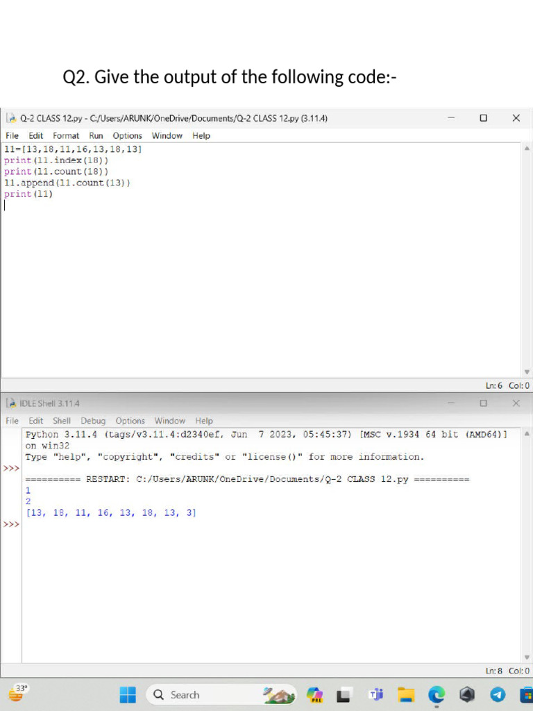 Q2. Give The Output of The Following Code | PDF