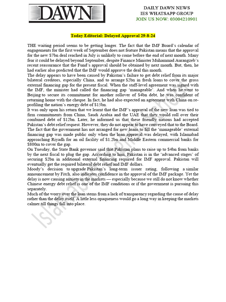 Today Editorial, Delayed Approval 29-8-24. | PDF