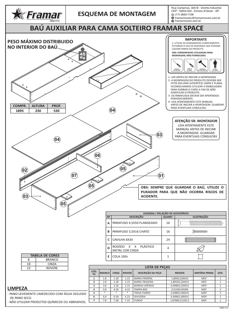 7855 f11 Esquema de Montagem Bau Auxiliar Cama Solteiro Framar Space | PDF