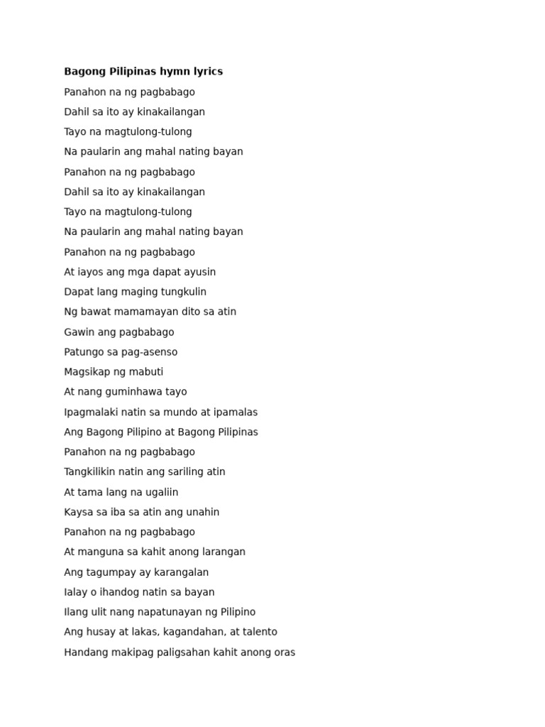 Bagong Pilipinas Hymn Copy And Paste