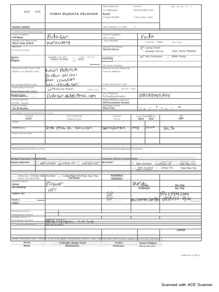 Lamaran Firda 1 | PDF