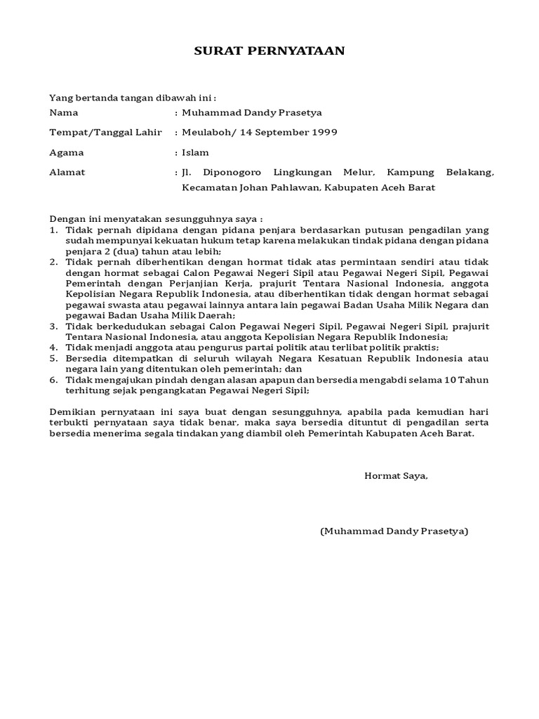 Surat Pernyataan Dandi | PDF