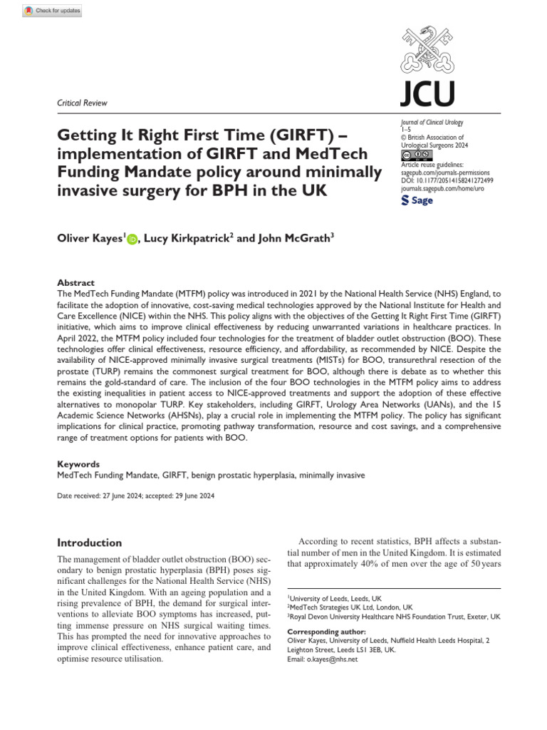 Kayes Et Al 2024 Getting It Right First Time (Girft) Implementation of ...