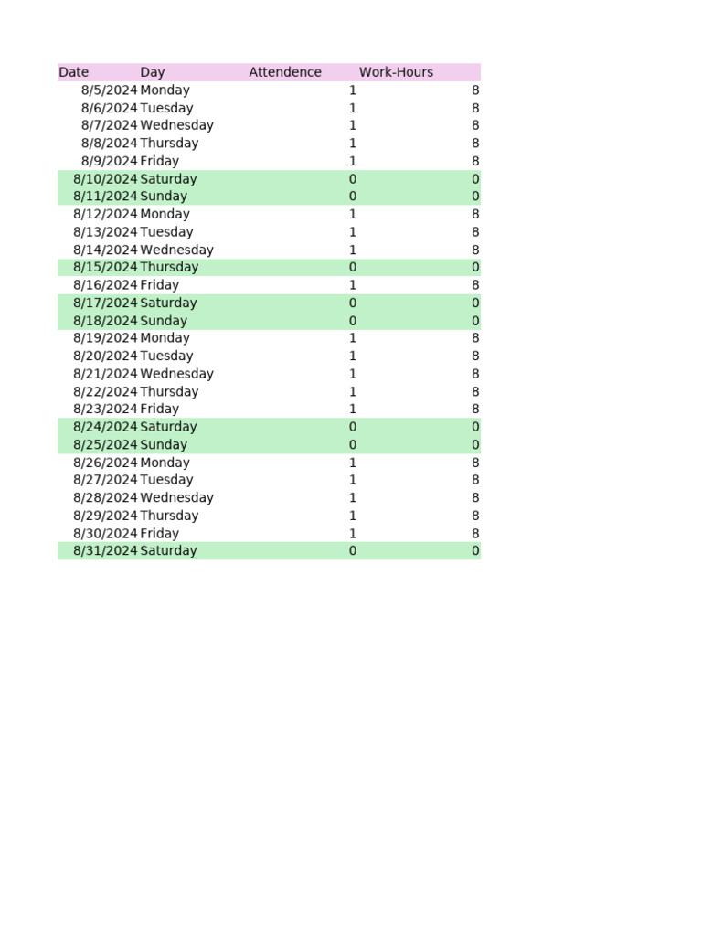 August TimeSheet | PDF