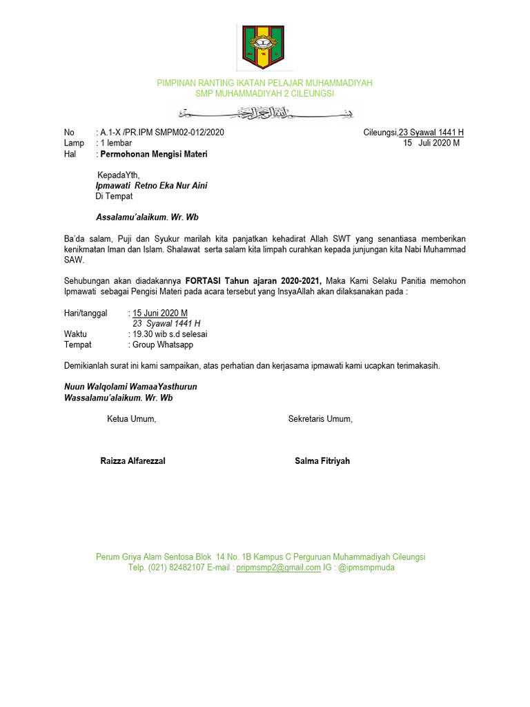 Surat Permohonan Mengisi Materi | PDF