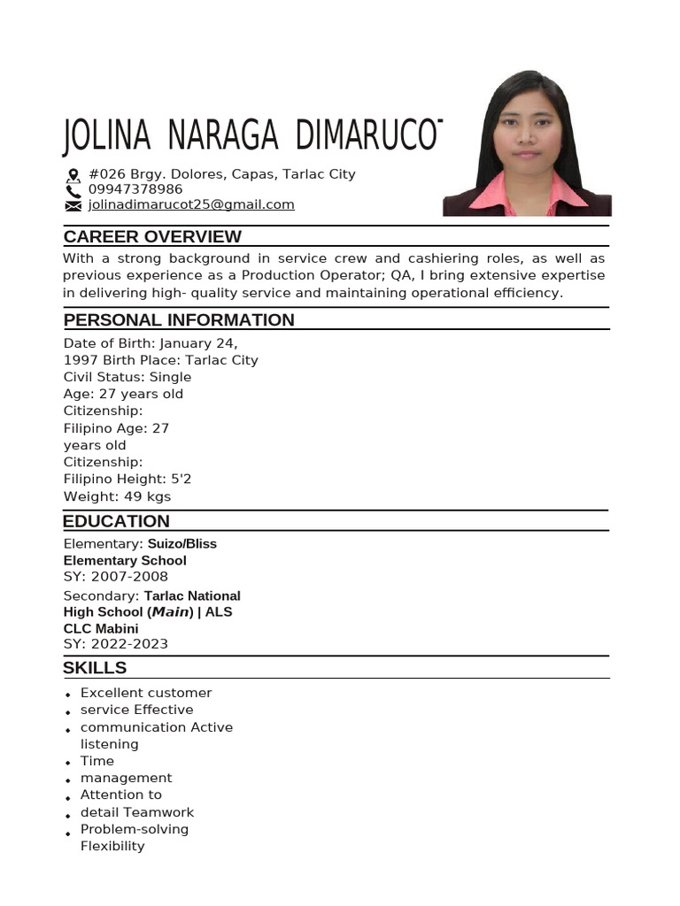 Jolina Resume Plain | PDF