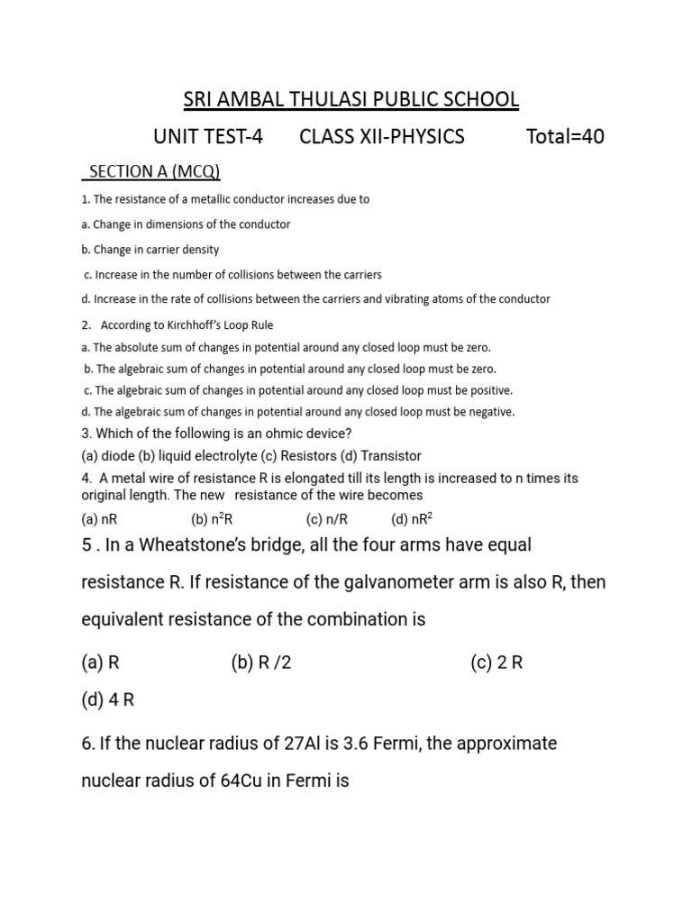 Unit Test 4 Class XII CURRENT New | PDF